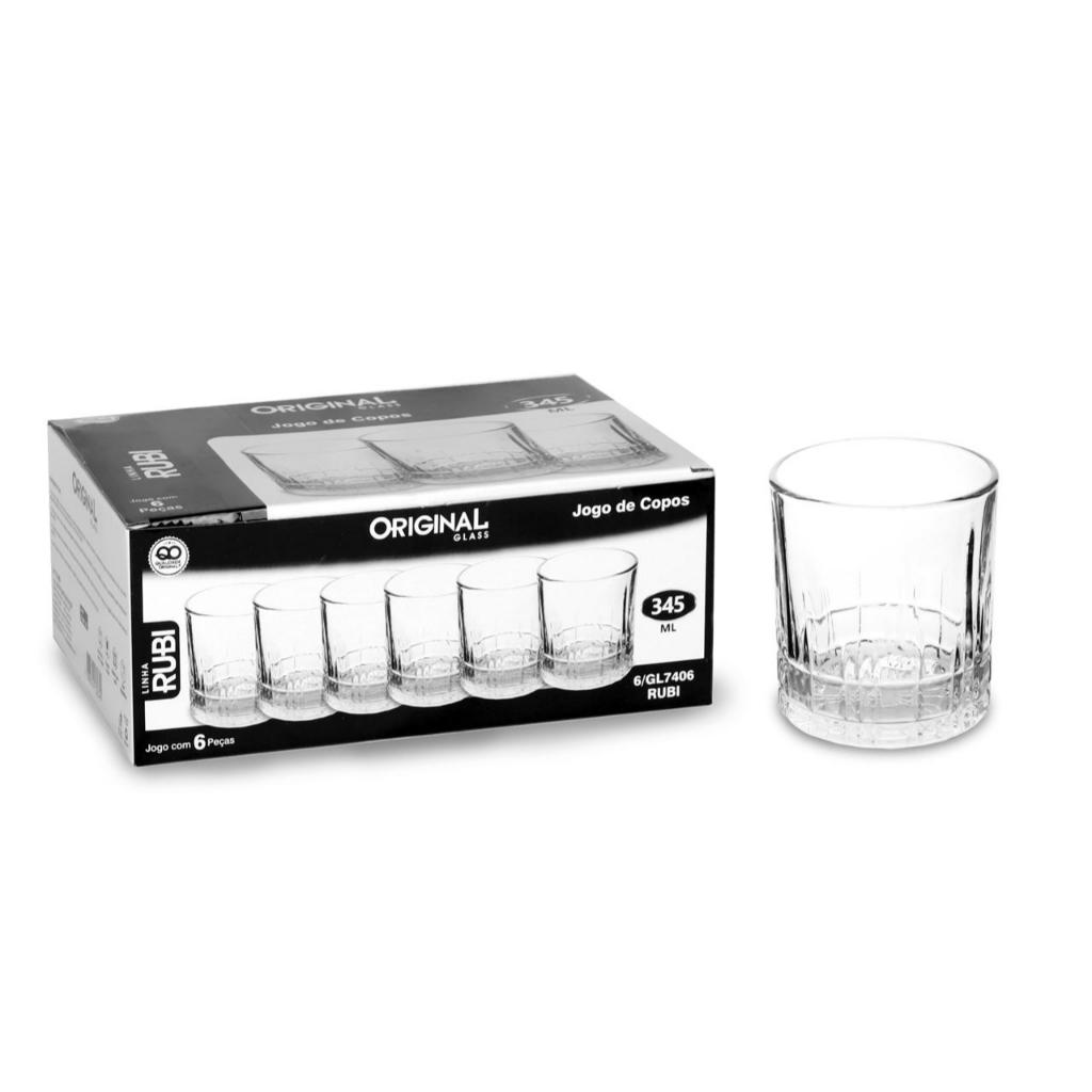 Jogo de Copos de Vidro Whisky Água Suco Refrigerante Drink 345ml 6 ...