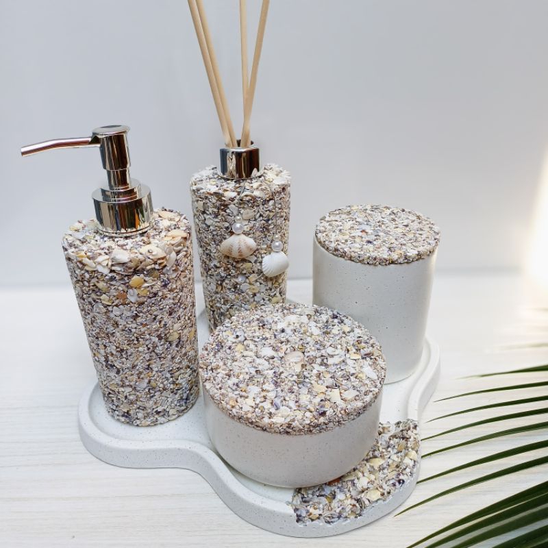Kit Lavabo Banheiro Decor Casa de Praia em Conchas naturais Porta ...