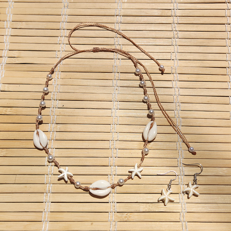 Kit Conjunto 2 peças colar choker de búzios + brinco de estrelas ...