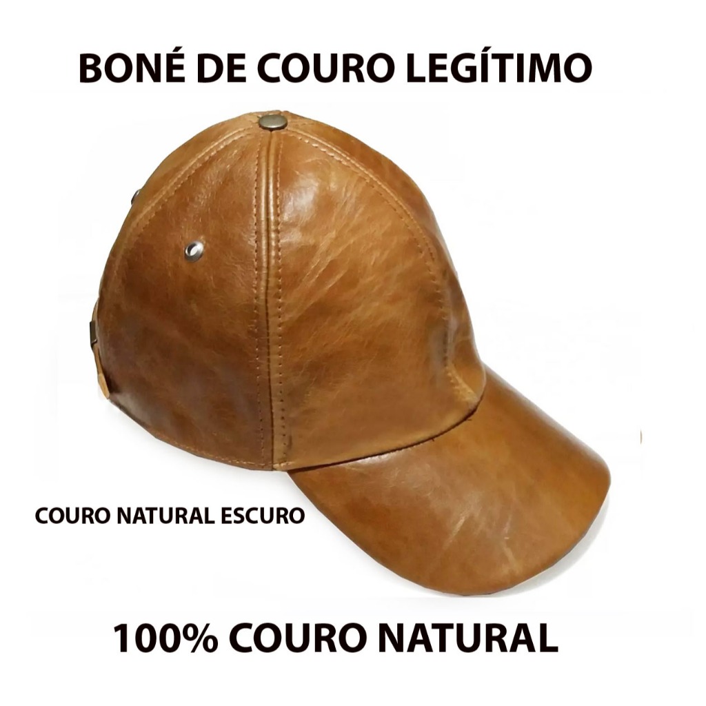 BONÉ DE COURO NATURAL ESCURO COURO LEGÍTIMO 100% COURO ANIMAL | Shopee ...