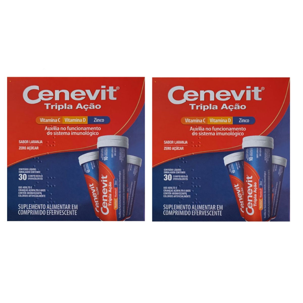 2 Caixas Vitamina c efervescente cenevit tripla ação laranja 30 ...