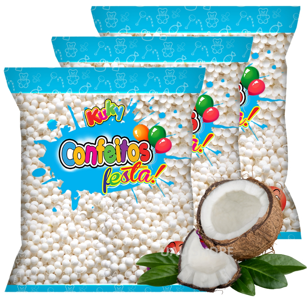 Confeito Perolas Bolinhas Festa 500gr Kuky - Coco (branco) | Shopee Brasil