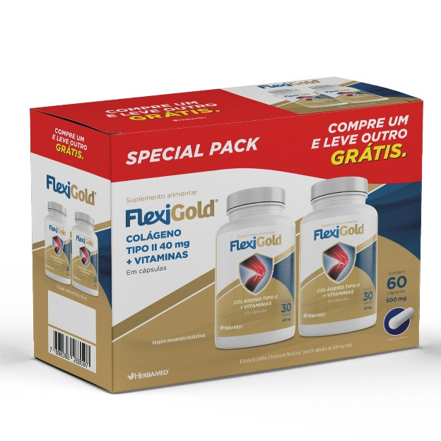 Flexigold Colágeno Tipo 2 + Vitaminas C, E, B1, B3, B6, B12 - Kit 60 ...