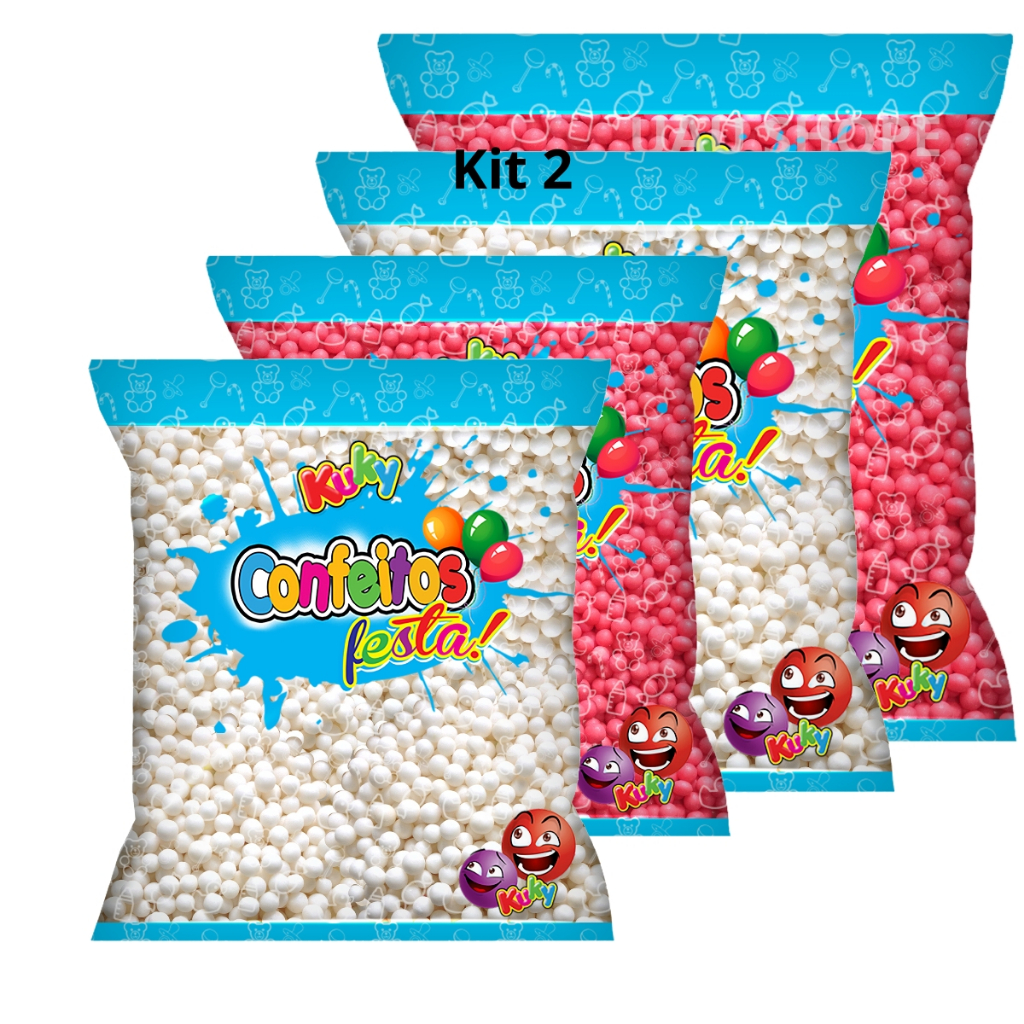 kit Confeito Bolinhas Festa 500gr Kuky Coco e Morango (Branco/Vermelho ...