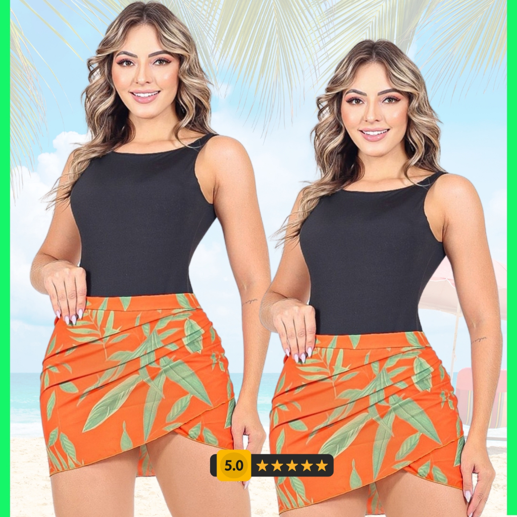 Conjunto Maio Com Canga Curta de Amarrar Praia Regulavel Saia ...