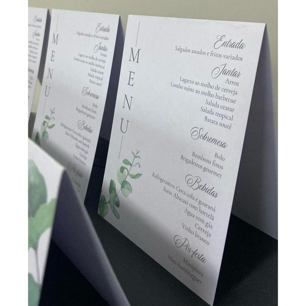 Menu para Casamento formato Cavalete - Folhagens, Eucalipto, Verde ...