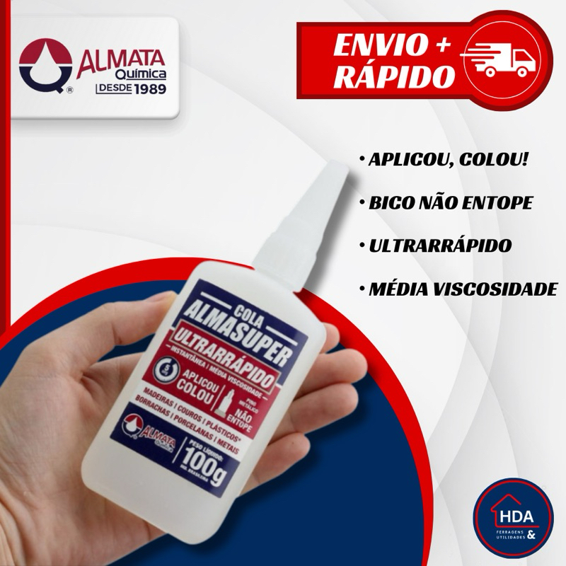 Cola Instantanea Alma Super Multiuso Borrachas Plasticos Metais EVA Mdf ...
