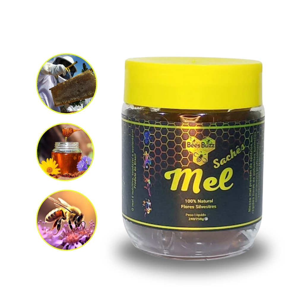 Mel 100% natural 200g, sachês, pote | Shopee Brasil