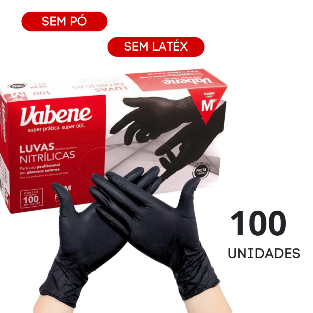 Luva Nitrilica Preta Descartável Procedimento Sem Pó Profissional Resistente Caixa 100 unidades ...