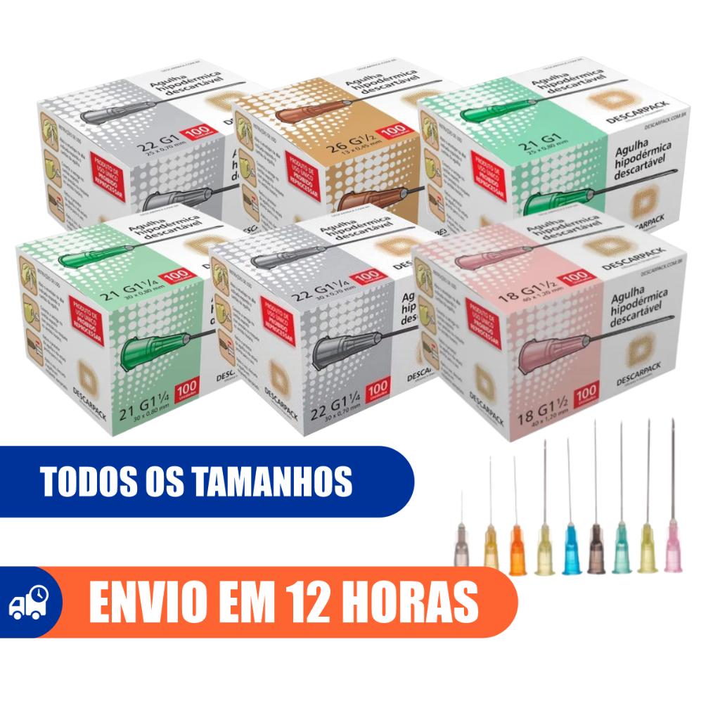 Agulha Hipodérmica Descartável Descarpack Todas Medidas com 100 ...