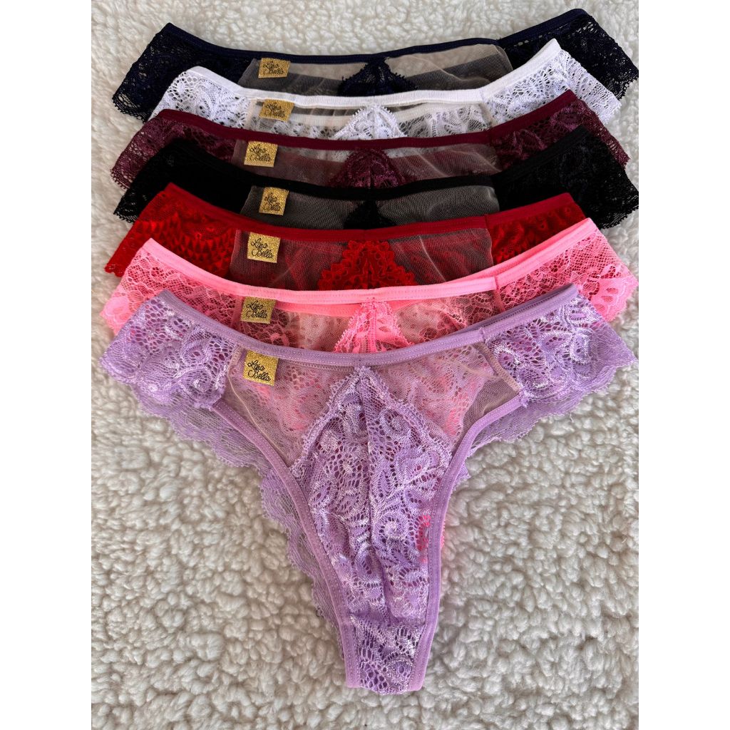 Kit 10 Calcinha Lingerie Sexy Renda Fio Dental Tanga Adulto Forro 100% ...