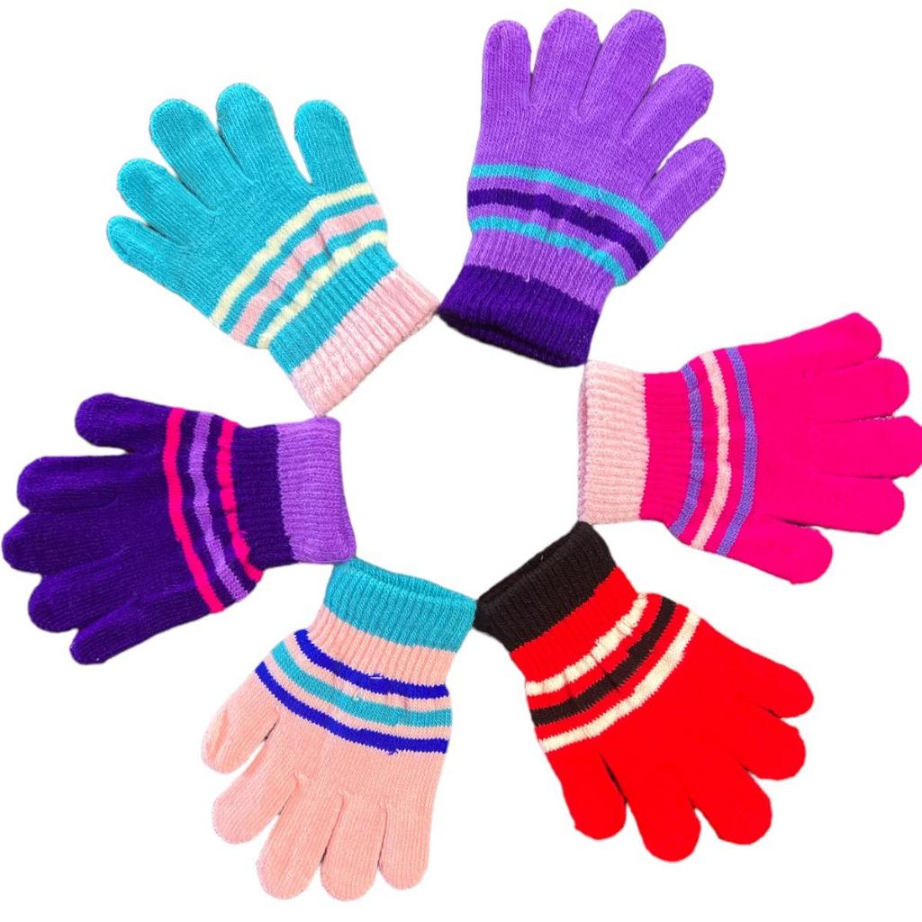 Luva Infantil de Lã Listrada com Dedo de Inverno Quentinha frio ...
