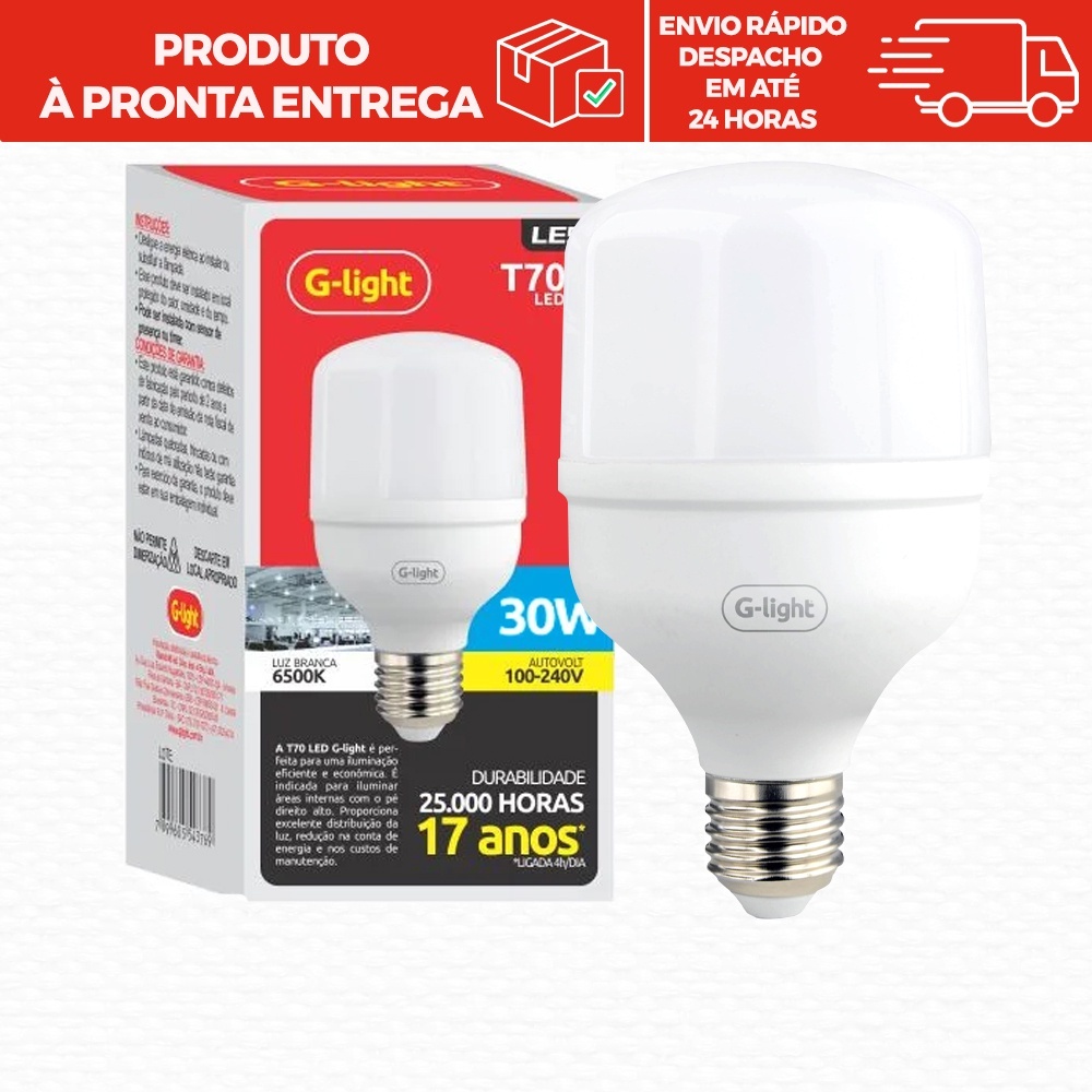 Lâmpada Bulbo Led Ence T70 30w E27 6500k G-light Cor Da Luz Branco-frio 110v/220v | Shopee Brasil
