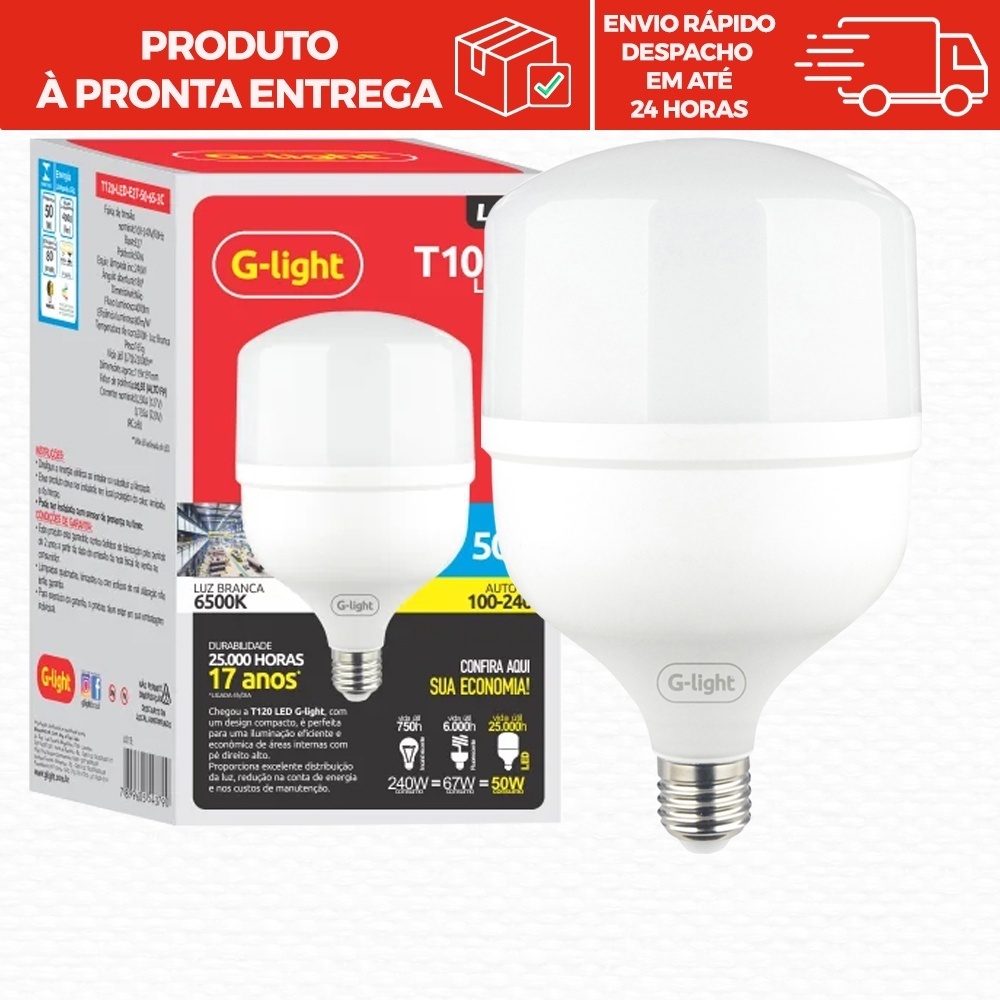 Lâmpada Led T100 50w 6500k Branco Frio Autovolt G-light | Shopee Brasil