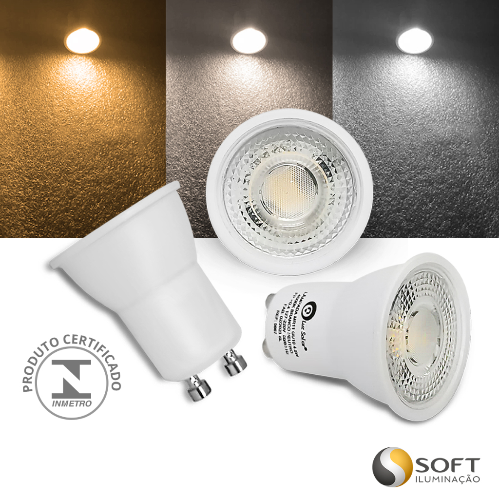 10 Lâmpadas LED Mini Dicroica MR11 4,5W Bipino GU10 Bivolt Luz Branca ...