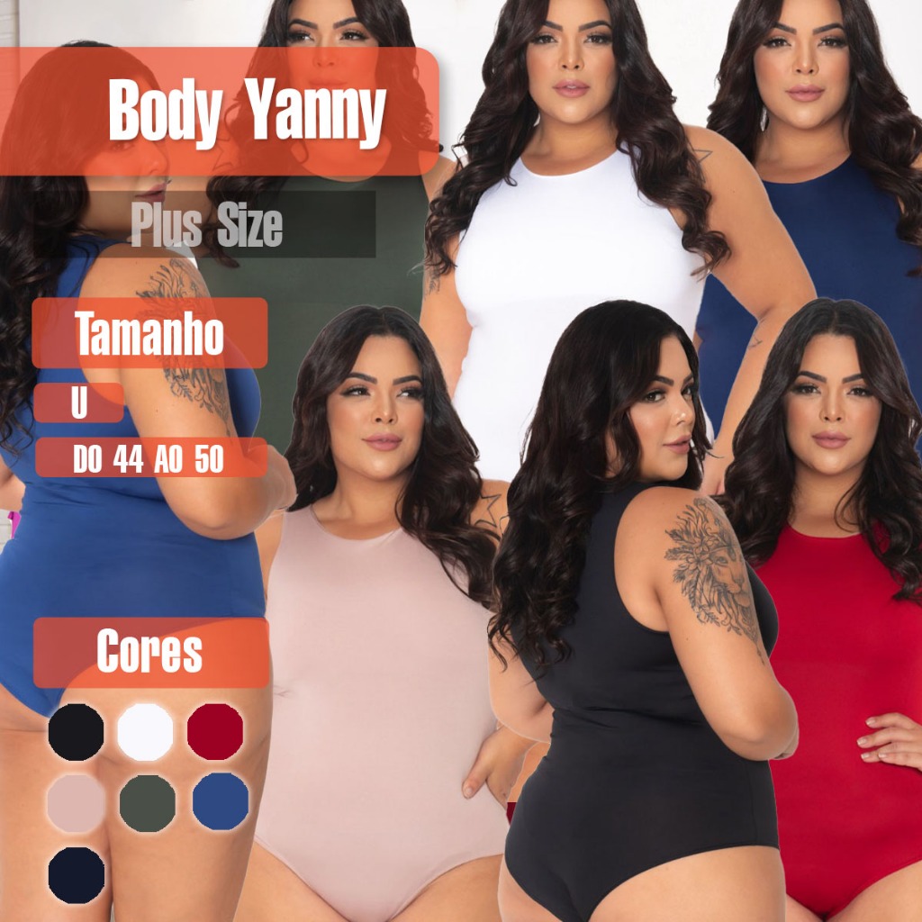 Body Plus Size Yanny Feminino Liso Regata Básico Confortável | Shopee ...