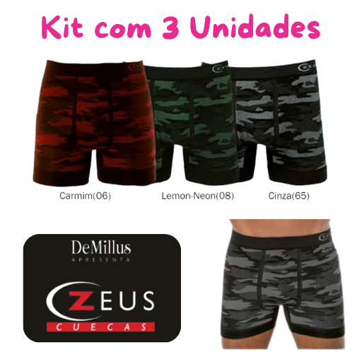 Kit com 3 Cueca Boxer camuflada - sem costura - DeMillus Zeus ...