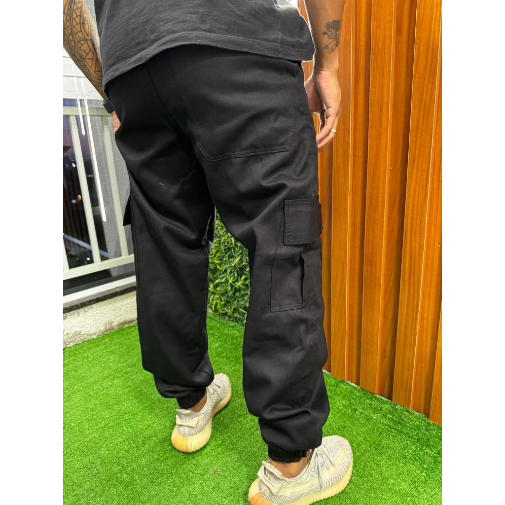 Calça Masculina Jogger Cargo Balão Sarja Com Punho Adulto E Juvenil