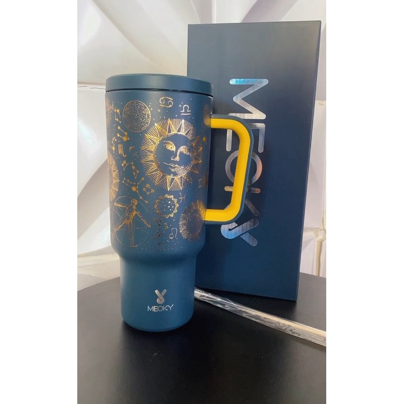 Meoky Garrafa térmica de aço inoxidável com alça e canudo de 40oz ...