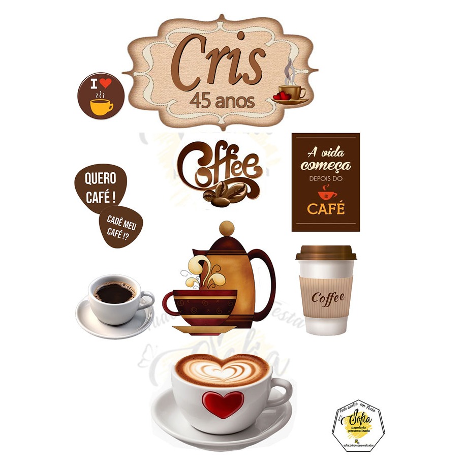 Topo de bolo CAFÉ topper personalizado 1 | Shopee Brasil