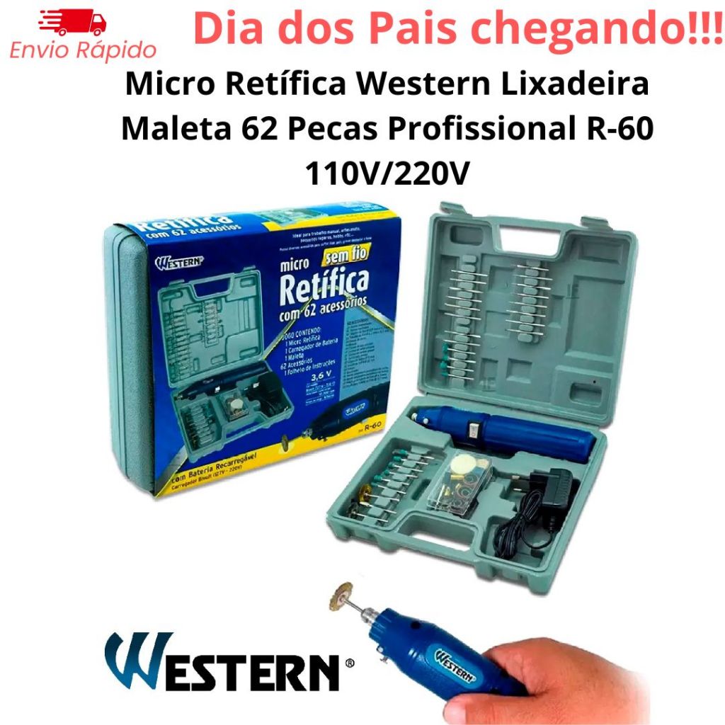 Kit Com 62 Peças Retifica Elétrica Western. Dia dos pais | Shopee Brasil