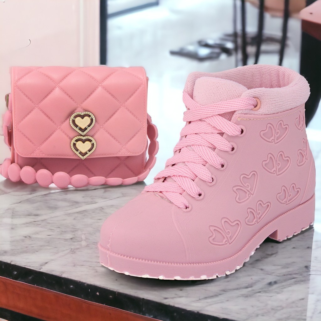 Kit Botinha Infantil com Bolsa Moda para Meninas Coturno Cano Curto ...