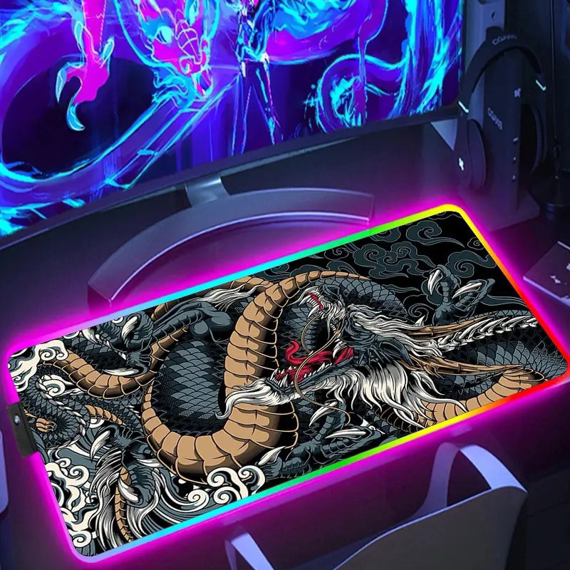 Mouse Pad Gamer Gigante Tecido Dragão Louco Speed Borda Led 13 Cores ...