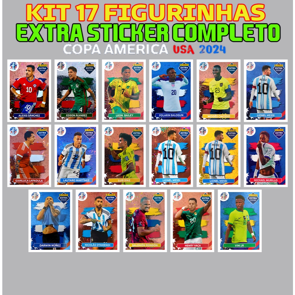 KIT 17 FIGURINHAS EXTRA STICKER COPA AMÉRICA 2024 COMPLETO EXCLUSIVAS ...