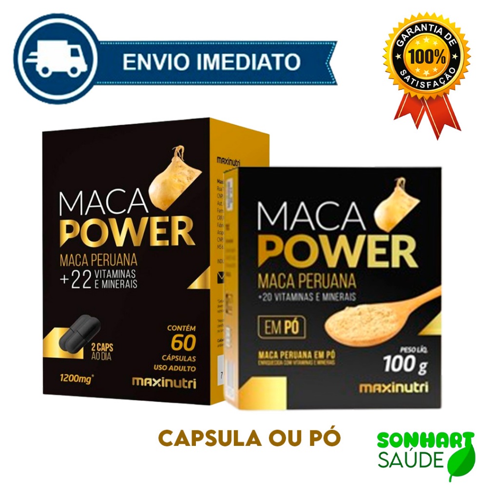 Maca Power 1200mg Maca Peruana + Vitaminas & Minerais 60 Cáps ou 100g em pó Envio Imediato ...
