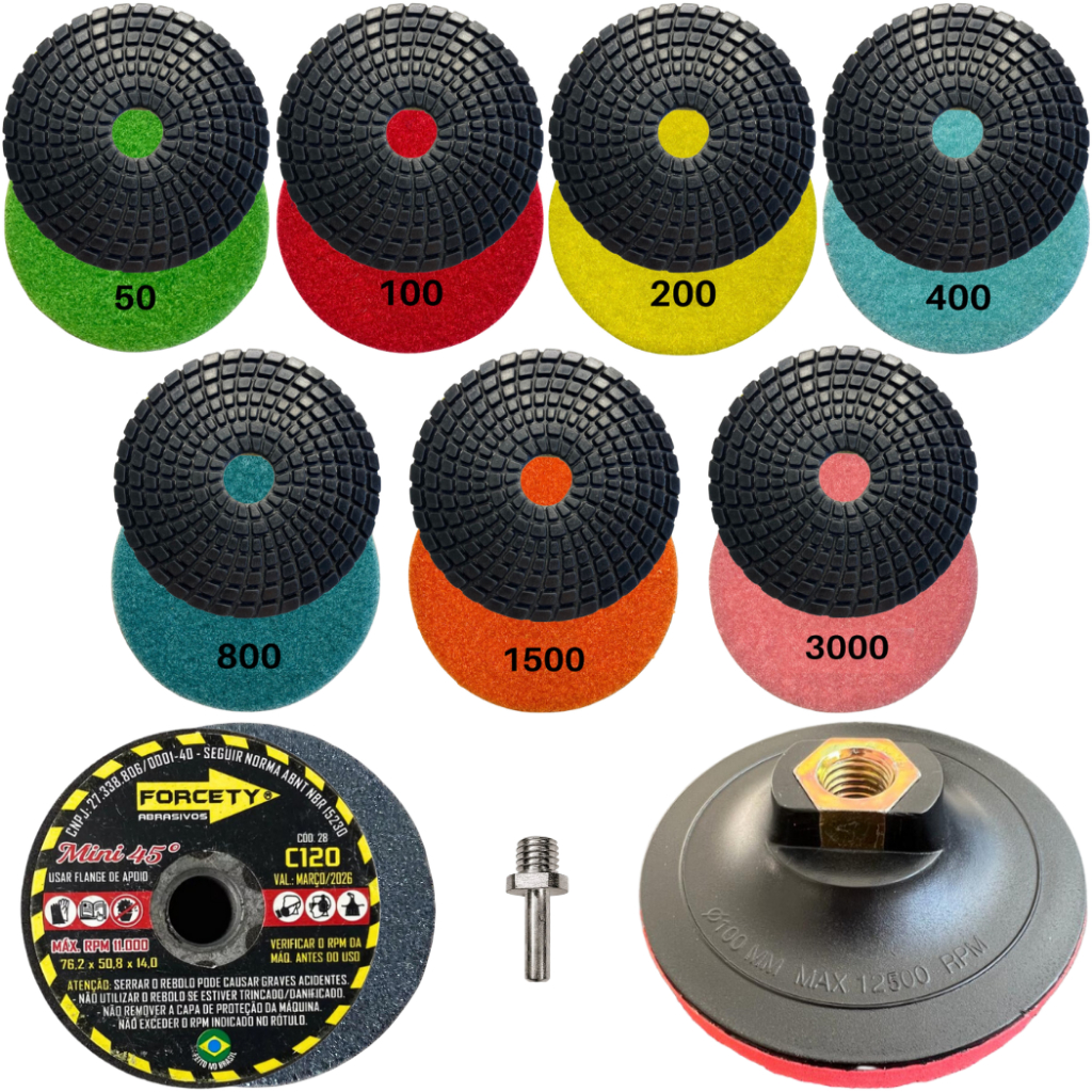 Kit Lixa Diamantada Color + Rebolo 3 Polegadas + Suporte Desbaste ...