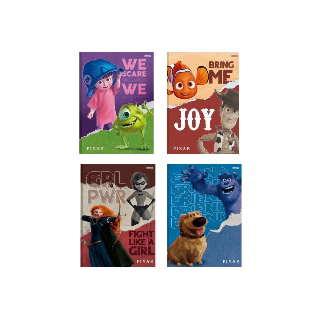 Caderno Brochura 1/4 80 Folhas Pautadas 140 x 200 mm "Personagens Pixar ...