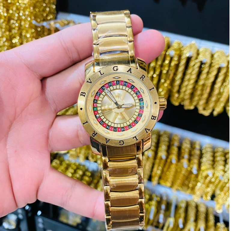 Relógio BVG Masculino Cassino Roleta Giratória Dourado Banhado á Ouro ...