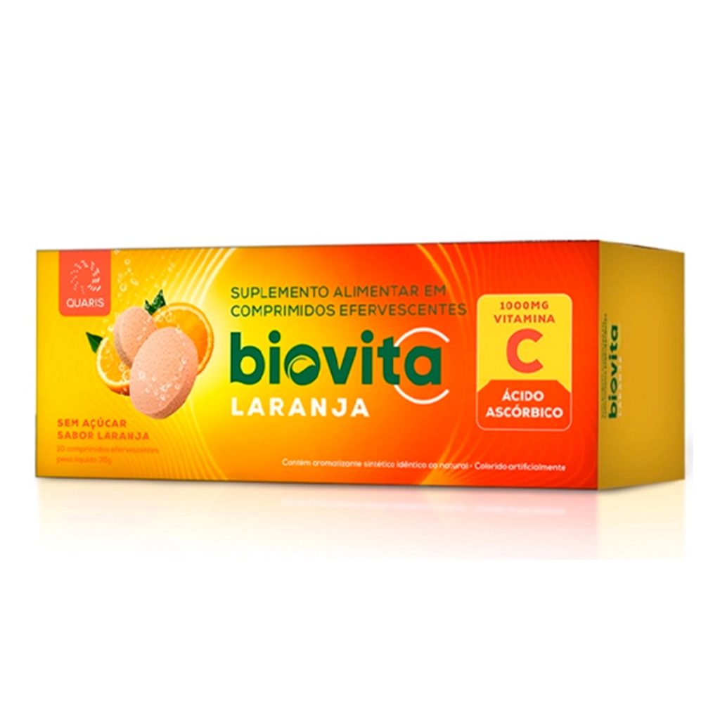 Vitamina C 1000mg Biovita Airela Sabor Laranja c/10 cp efervescentes ...