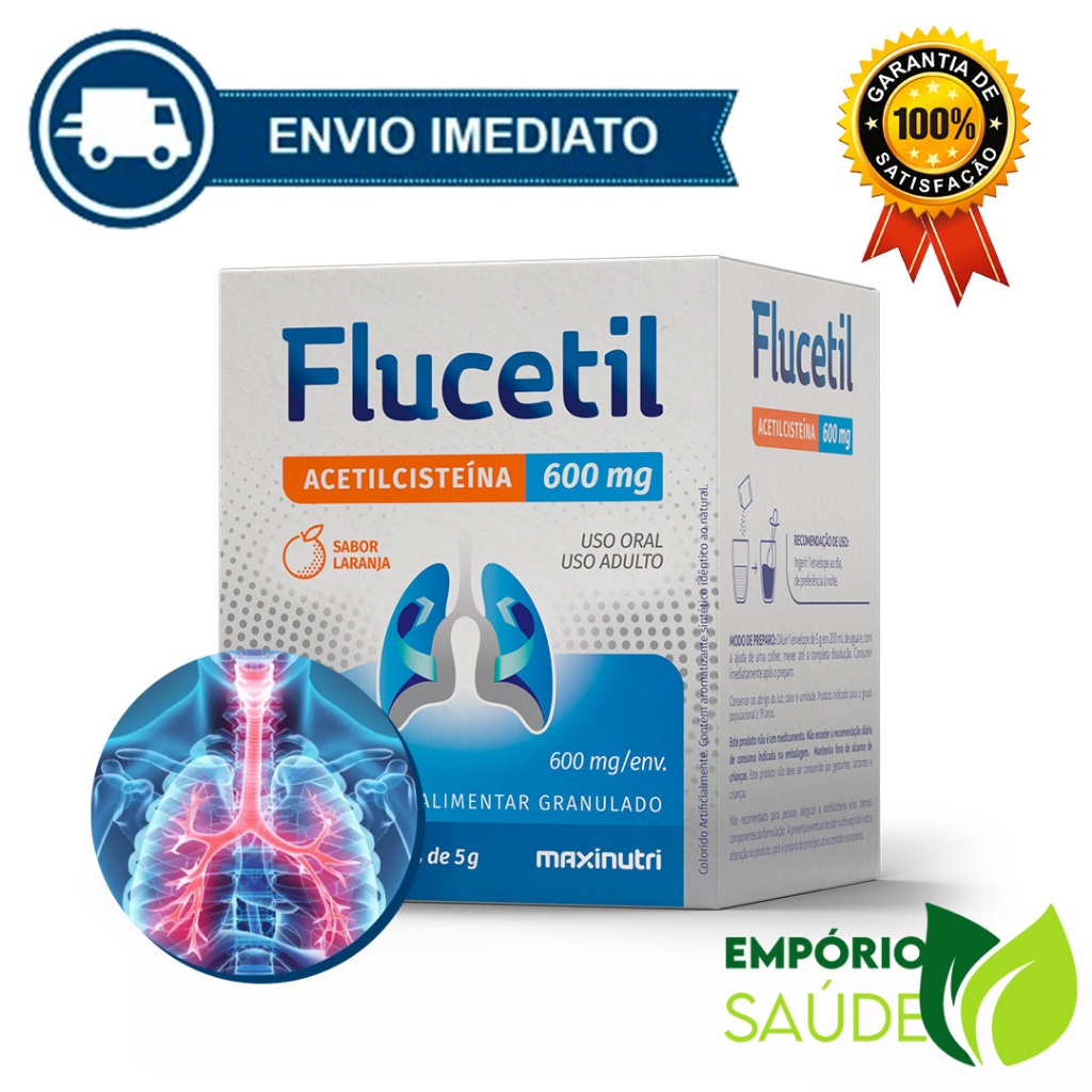 Acetilcisteína 600Mg Flucetil 16X5G Sabor Laranja Envio Imediato ...