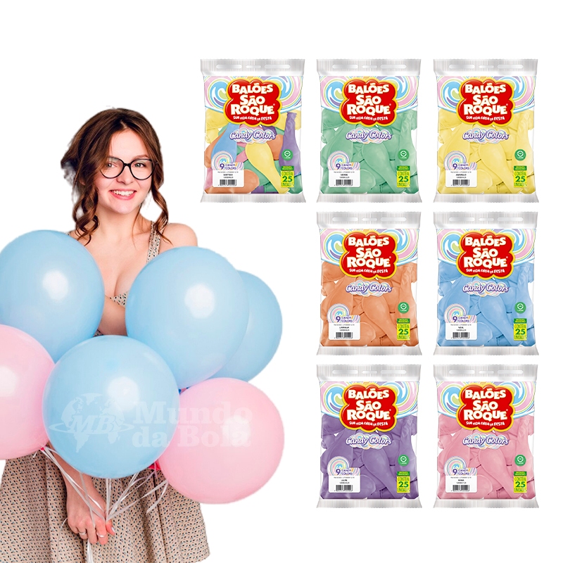 Balão 9 Polegadas Candy Colors São Roque c/25 unds Bexiga | Shopee Brasil
