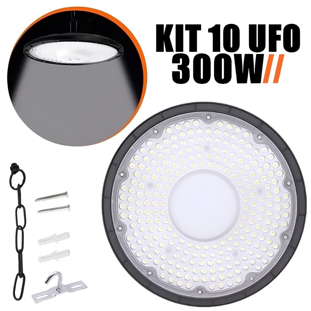 Kit 10 Luminária Ufo 300w Led Highbay Industrial Slim Galpão | Shopee Brasil