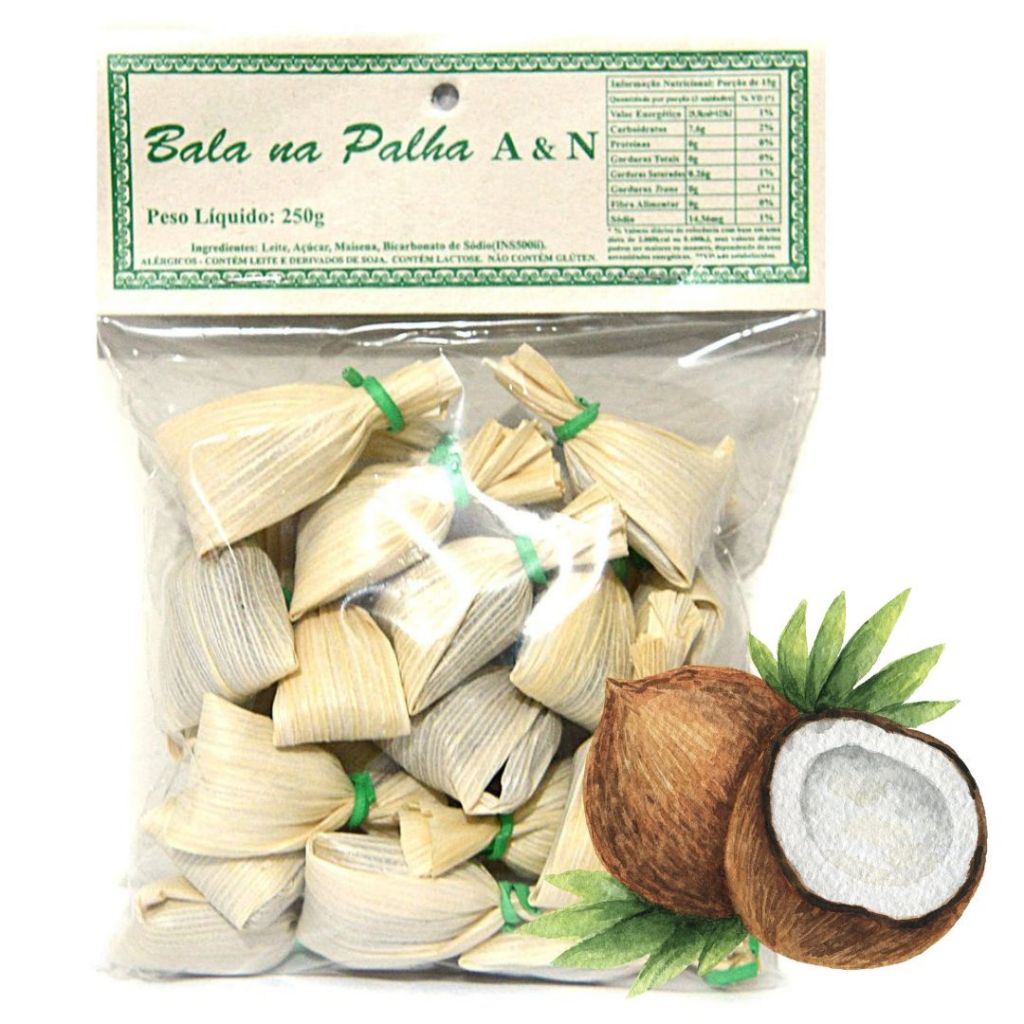 Bala na Palha A e N 250 gramas sabor Coco | Shopee Brasil