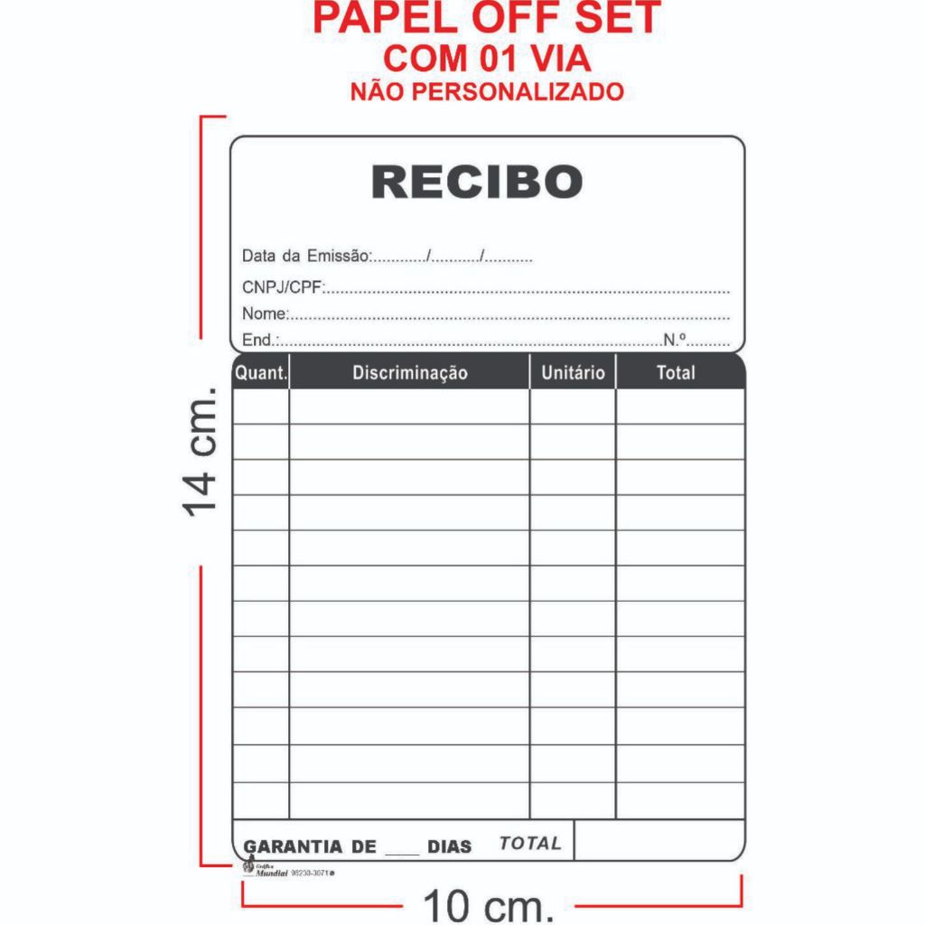 05 Blocos de RECIBO 10x14 Comercial -1 via sem canhoto - C/ 50 folhas | Shopee Brasil