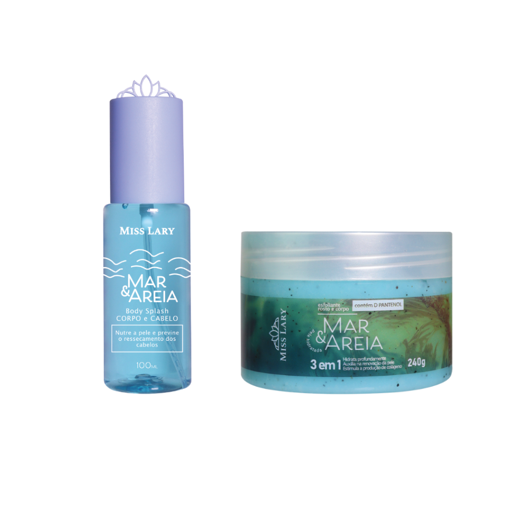 KIT BODY SPLASH + ESFOLIANTE CORPO E ROSTO - MAR & AREIA - MISS LARY | Shopee Brasil