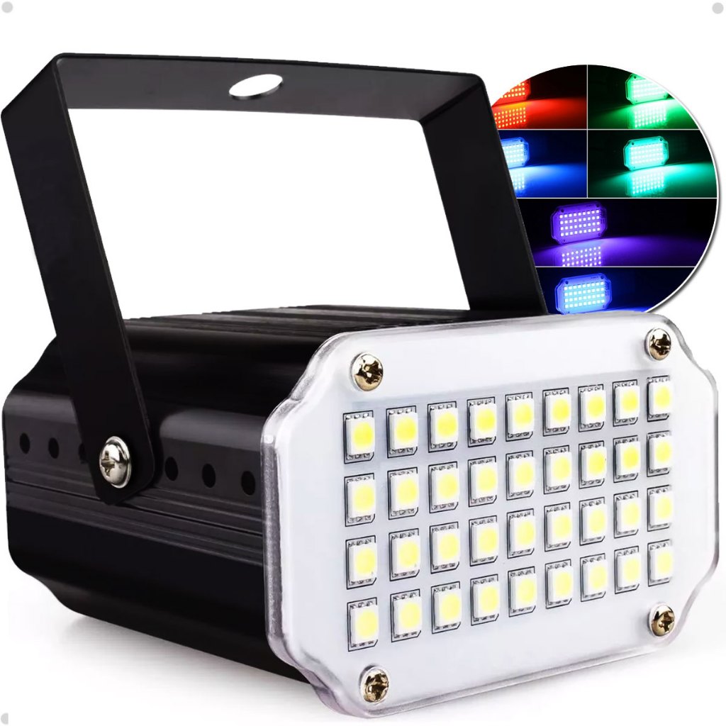 MINI strobo LED ROOM STROBE 32 LEDS RGB Flash Projetor Luz Festa Balada ...