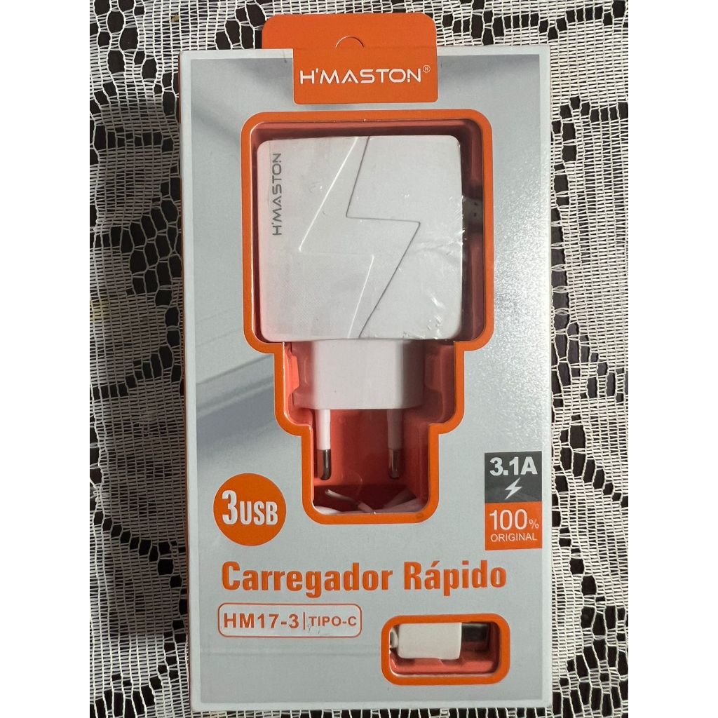 Carregador saída tipo c c/ 3 usb original hmaston - hm17-3 ENVIO IMEDIATO | Shopee Brasil