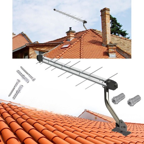 Antena Externa Digital 4k Vhf Uhf Hdtv Com Mastro E Kit De Intalação ...