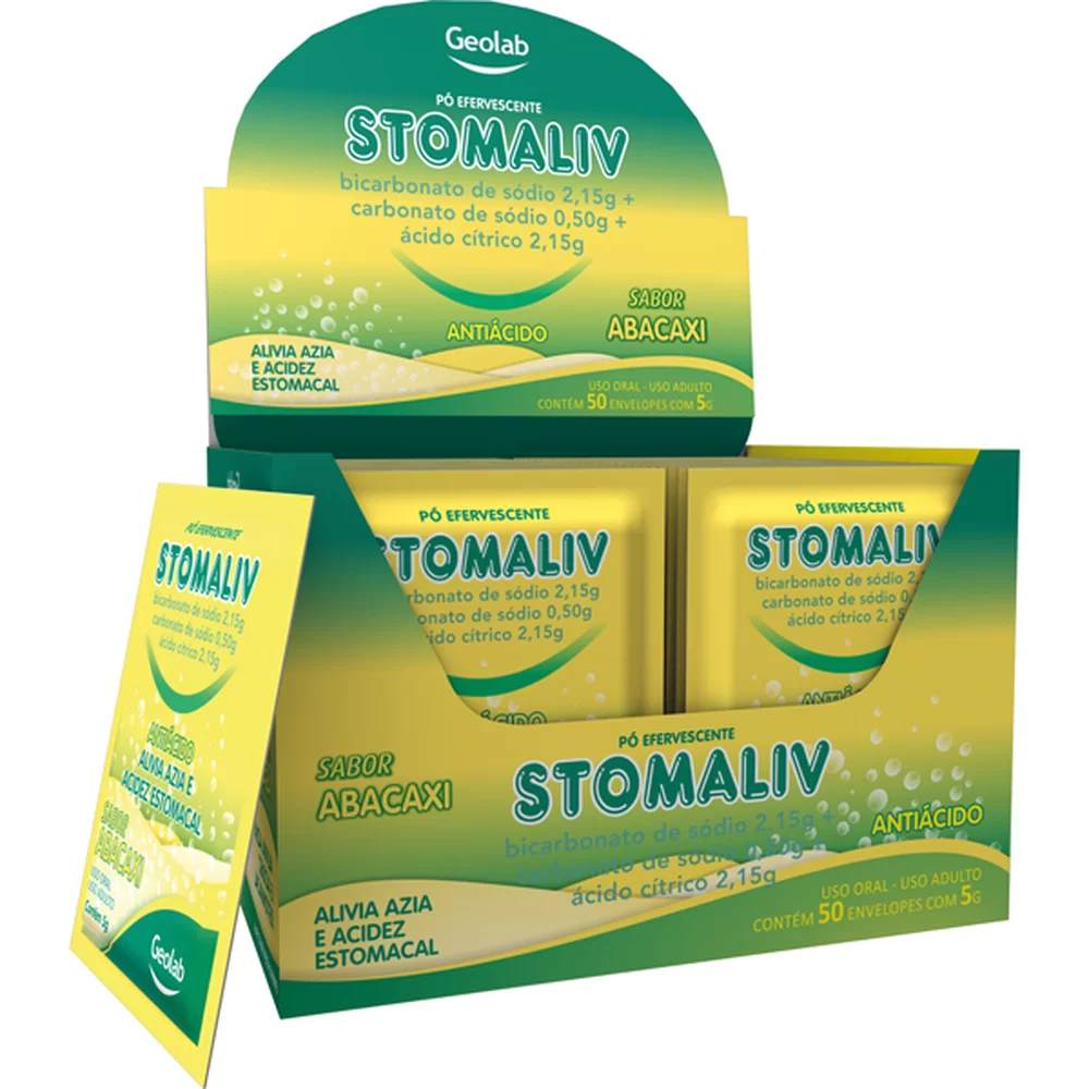 Stomaliv Antiácido sabor Abacaxi caixa com 50 envelopes | Shopee Brasil