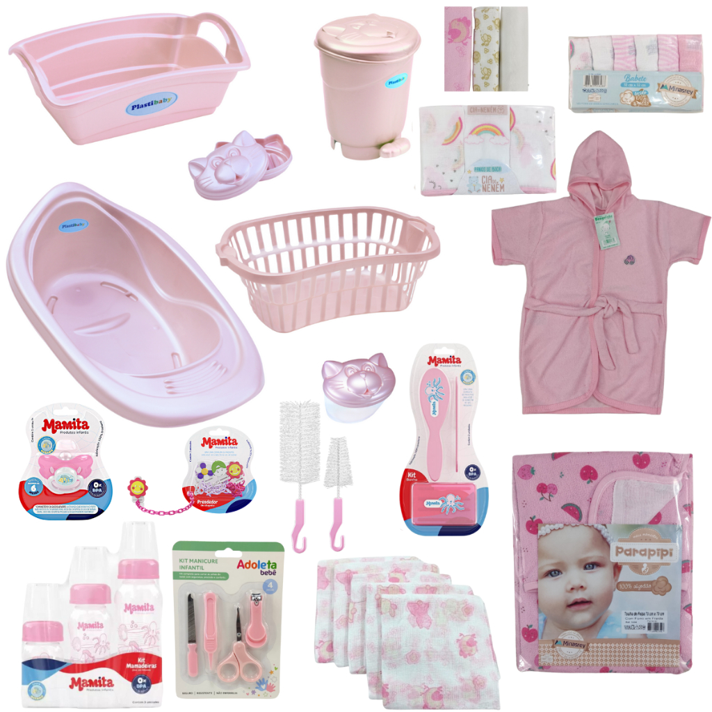 KIT BANHO DO BEBÊ BANHEIRA 22L COM ENXOVAL COMPLETO + CESTO MULTIUSO ...
