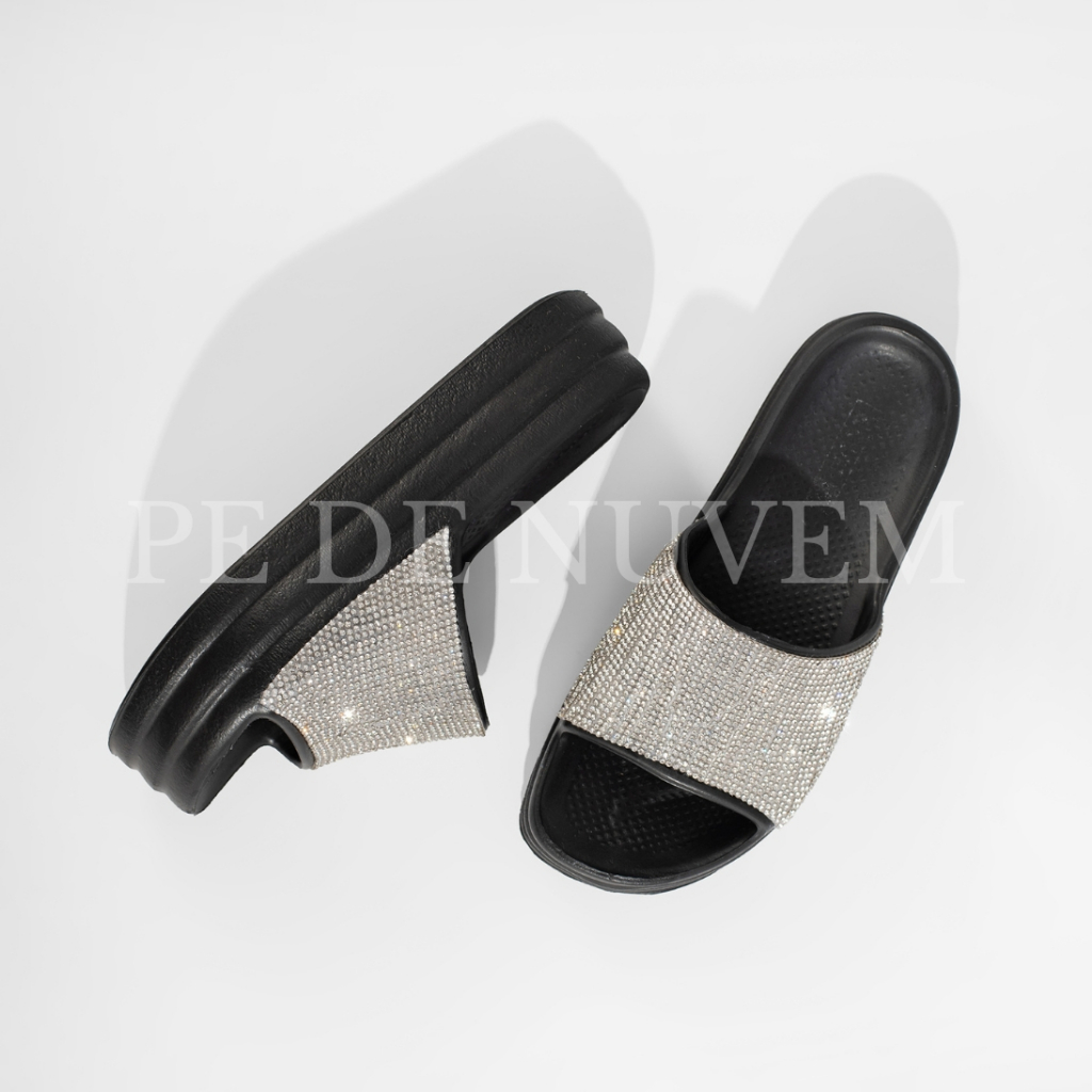 Chinelo Feminino Plataforma Anabela Salto COM STRASS Leve 100% em EVA ...