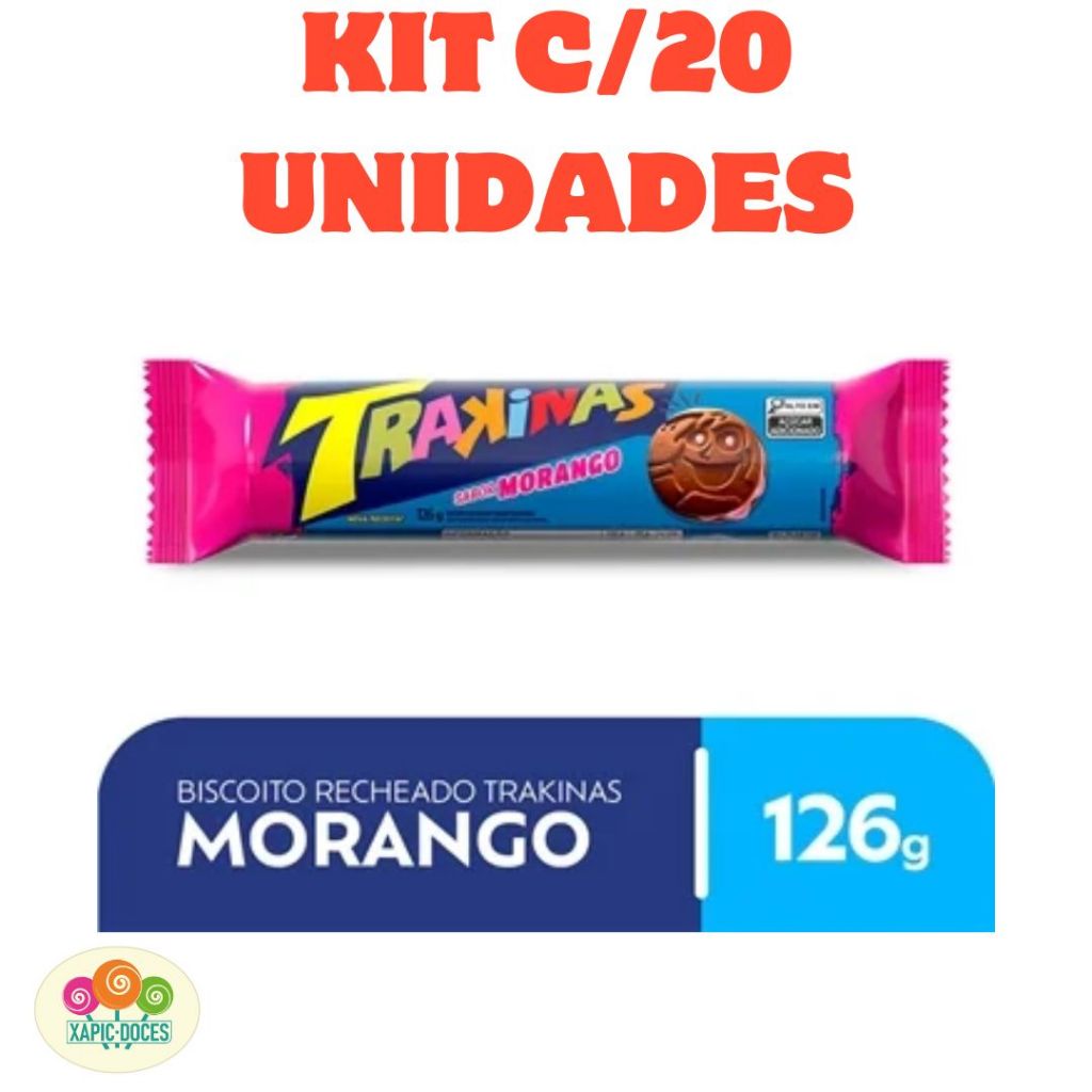 KIT COM 20 BISCOITOS TRAKINAS MORANGO PC 126G | Shopee Brasil