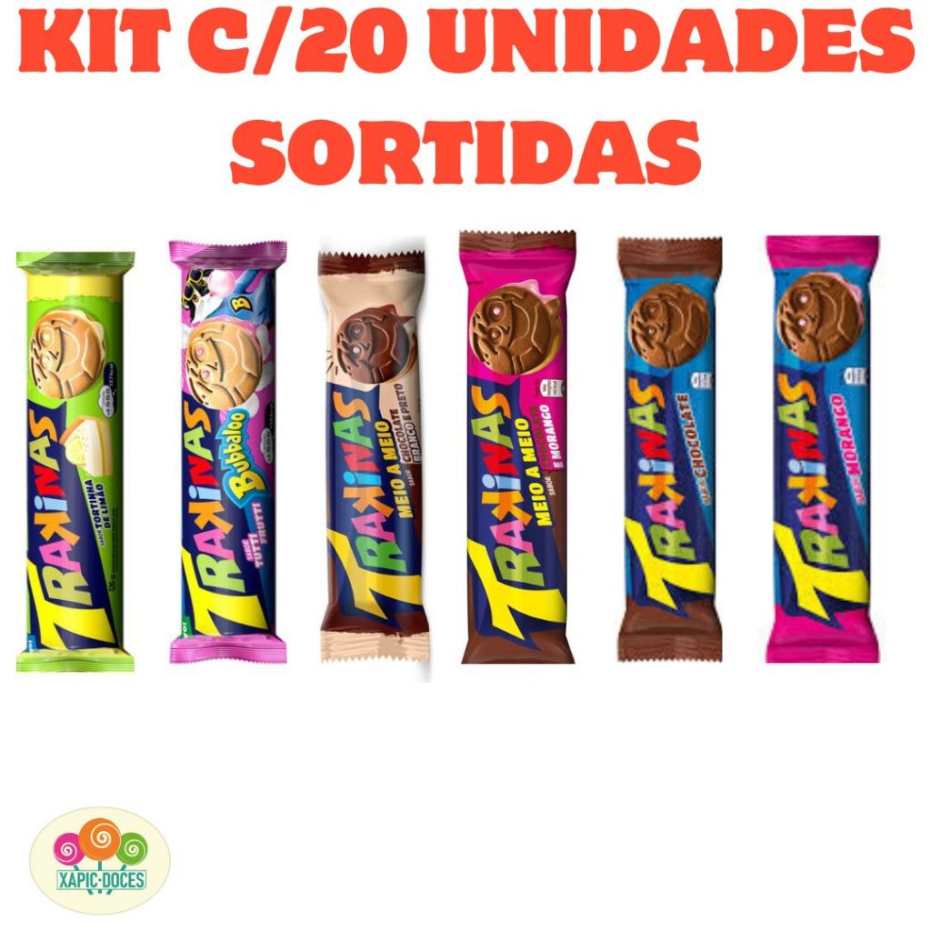 KIT COM 20 BISCOITOS TRAKINAS SABORES SORTIDOS 126G | Shopee Brasil