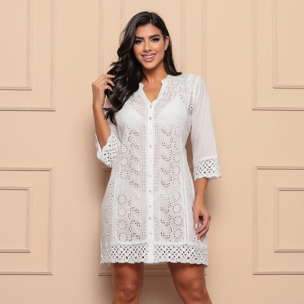 SAÍDA DE PRAIA TÚNICA BATA INDIANA FEMININA DETALHES BORDADO | Shopee ...