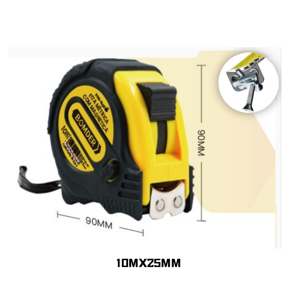 Fita Métrica Trena 10M 25MM Com Alça E Trava Emborrachada Profissional ...