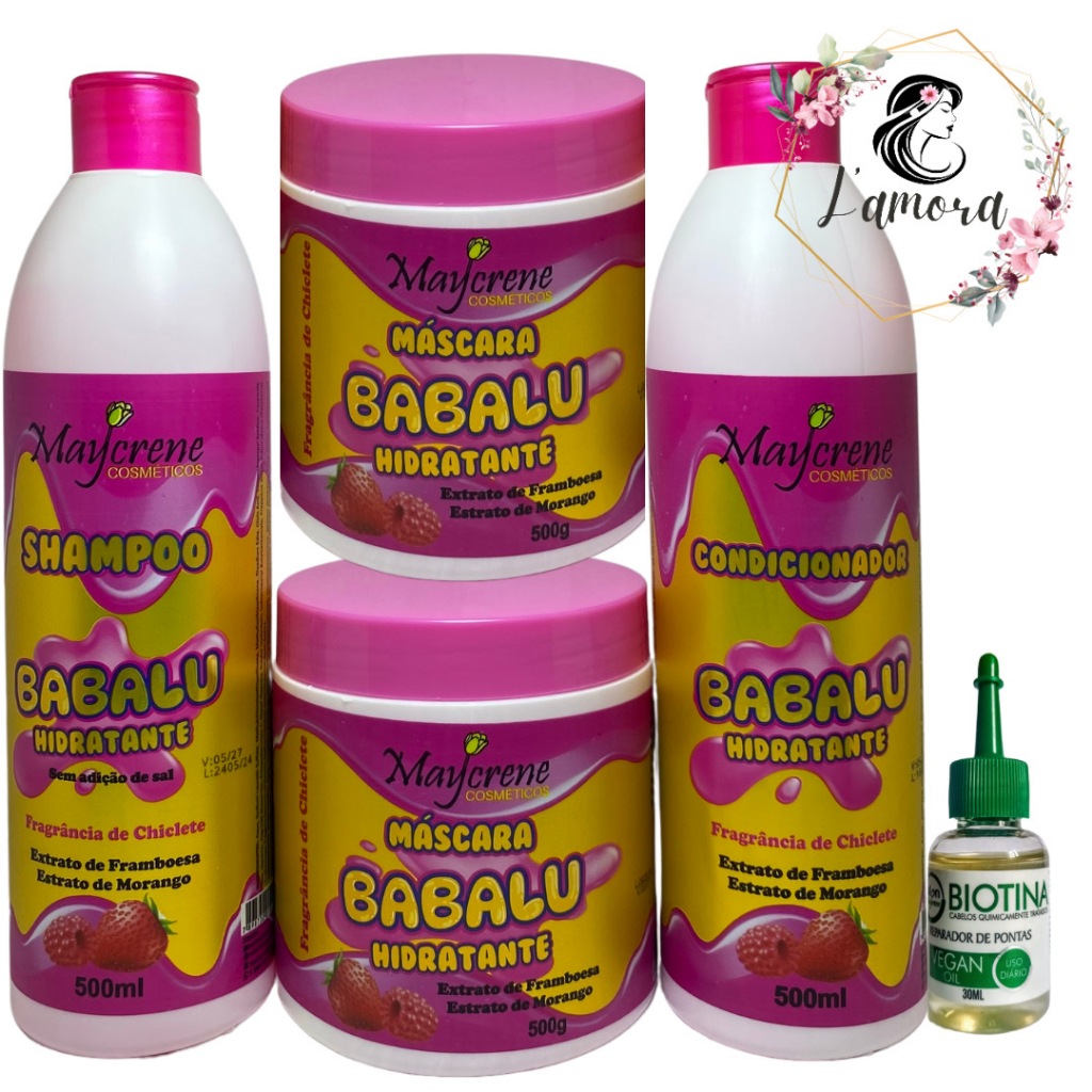 kit Babalu Hidratante ( Shampoo, condicionador e 2 mascaras) + oleo ...